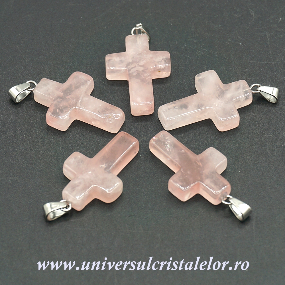 Pandantiv cuart roz cruciulita - Universul Cristalelor